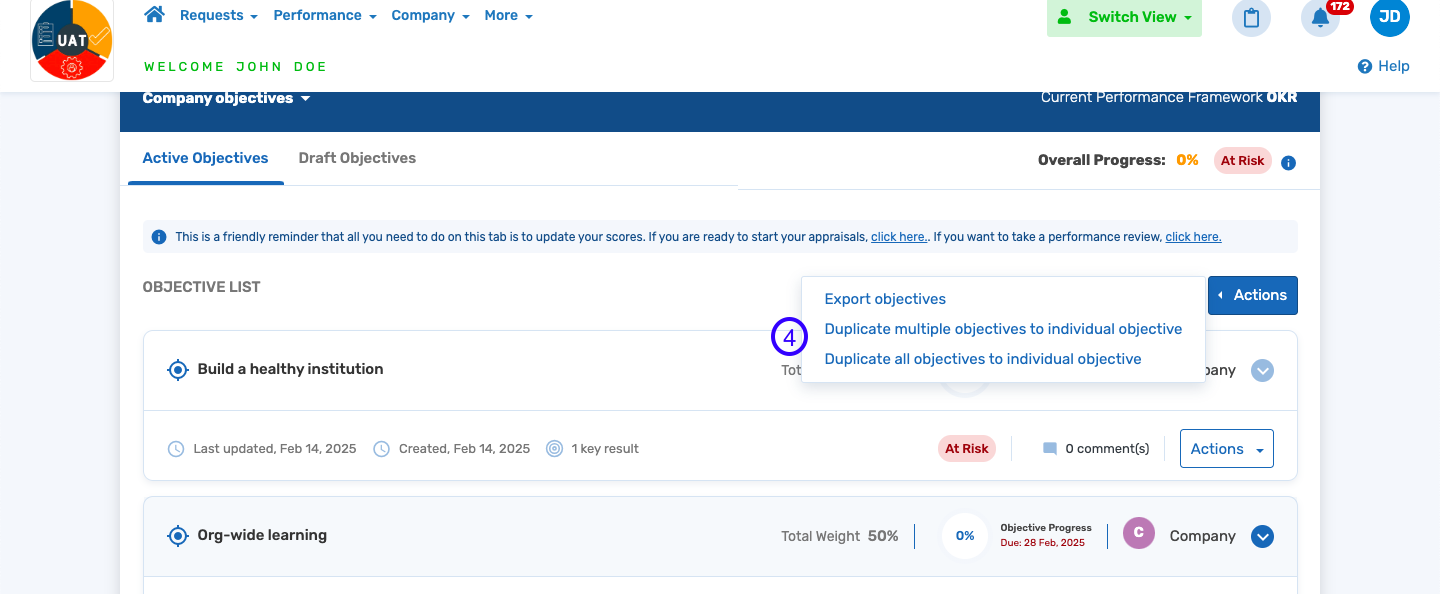 How To Duplicate Company/Departmental Objective As An Employee